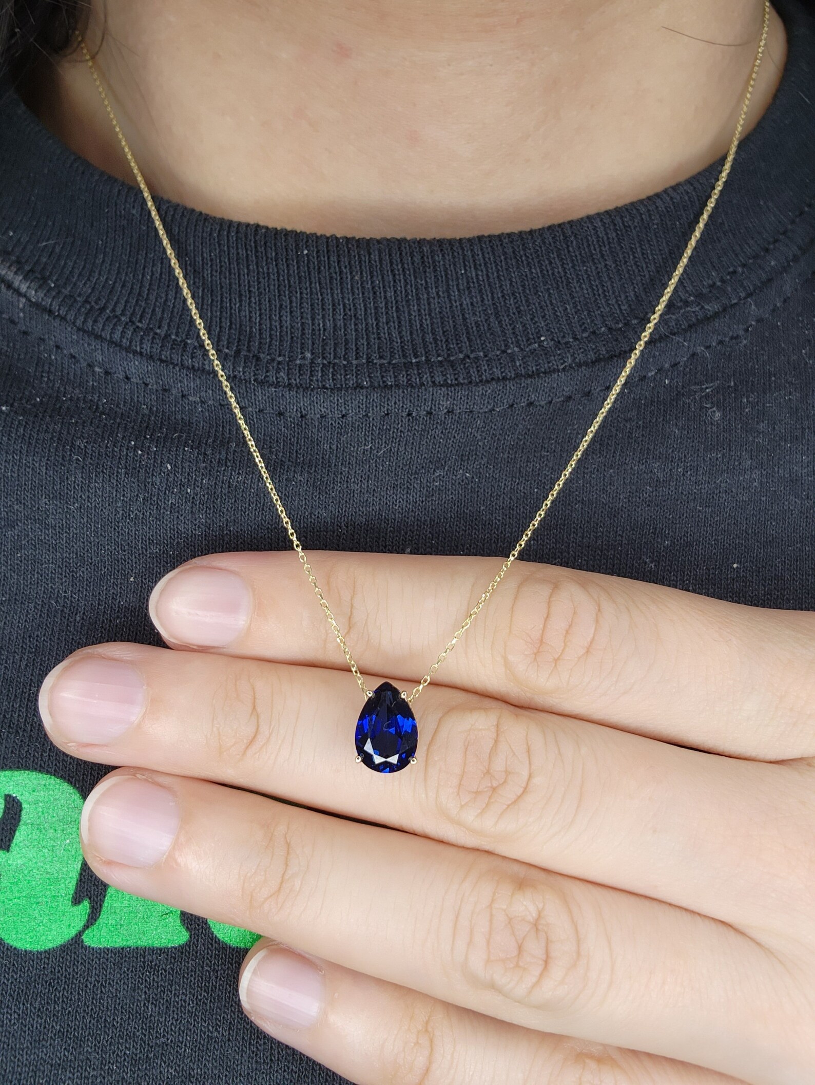 14kt Gold Blue Sapphire Teardrop Necklace 1.5 Ct Sapphire - Etsy