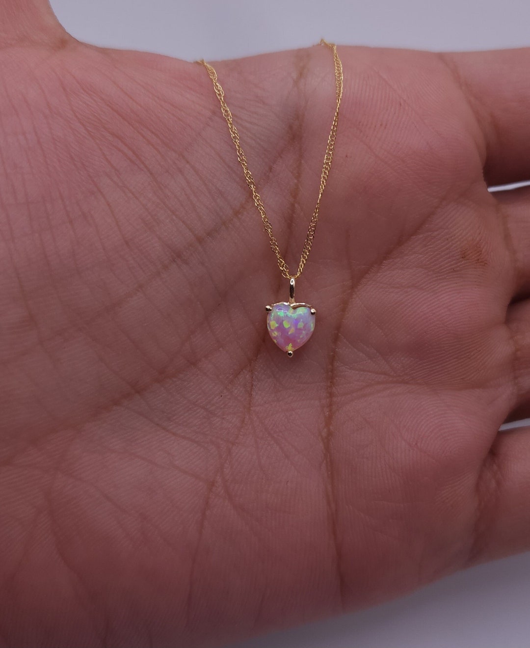 14kt Gold Pink Opal Heart Necklace, Opal Pendant, October Birthstone ...