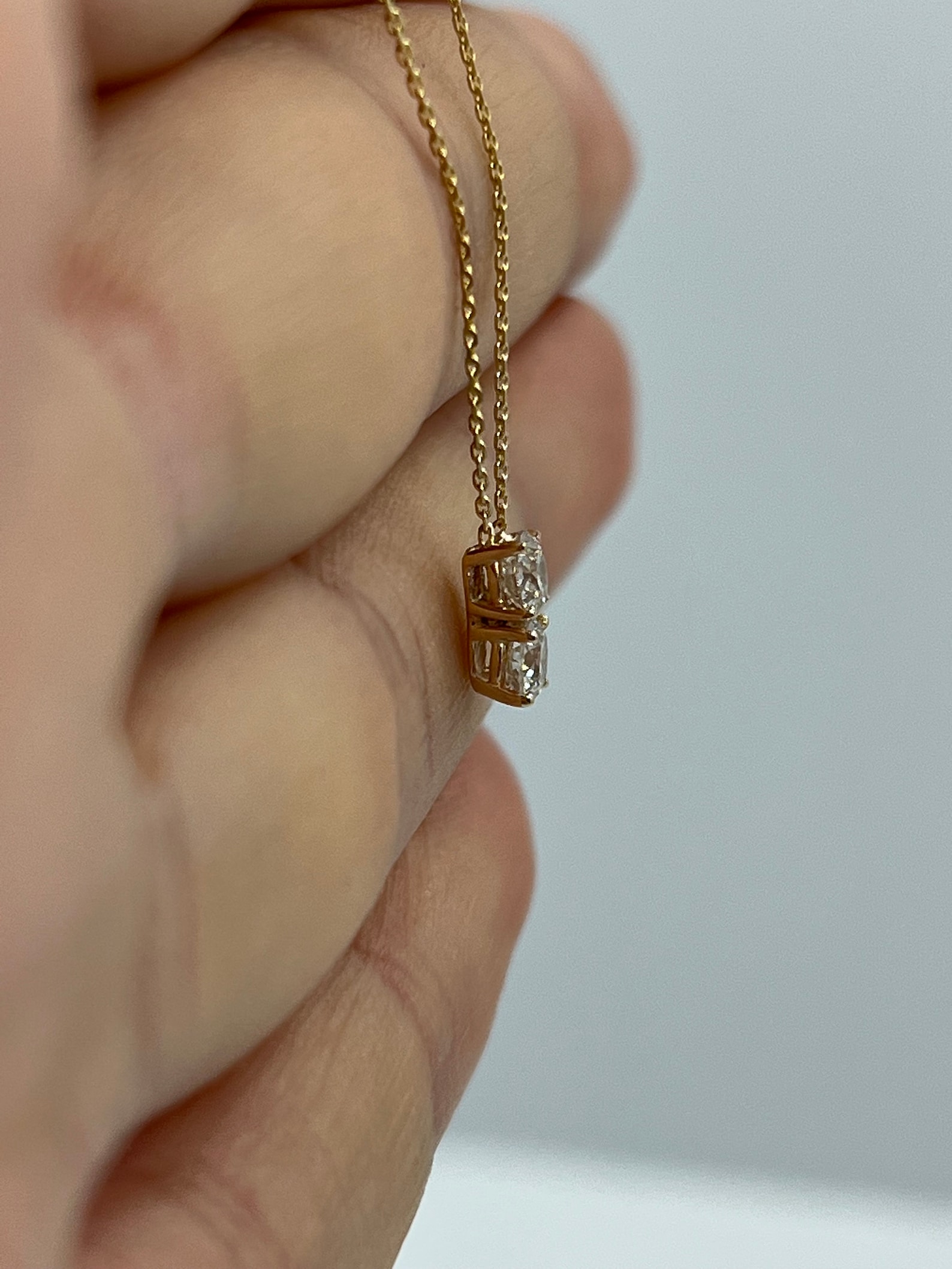 14K Gold Diamond Necklace 2 Stone Diamond Necklace Real - Etsy