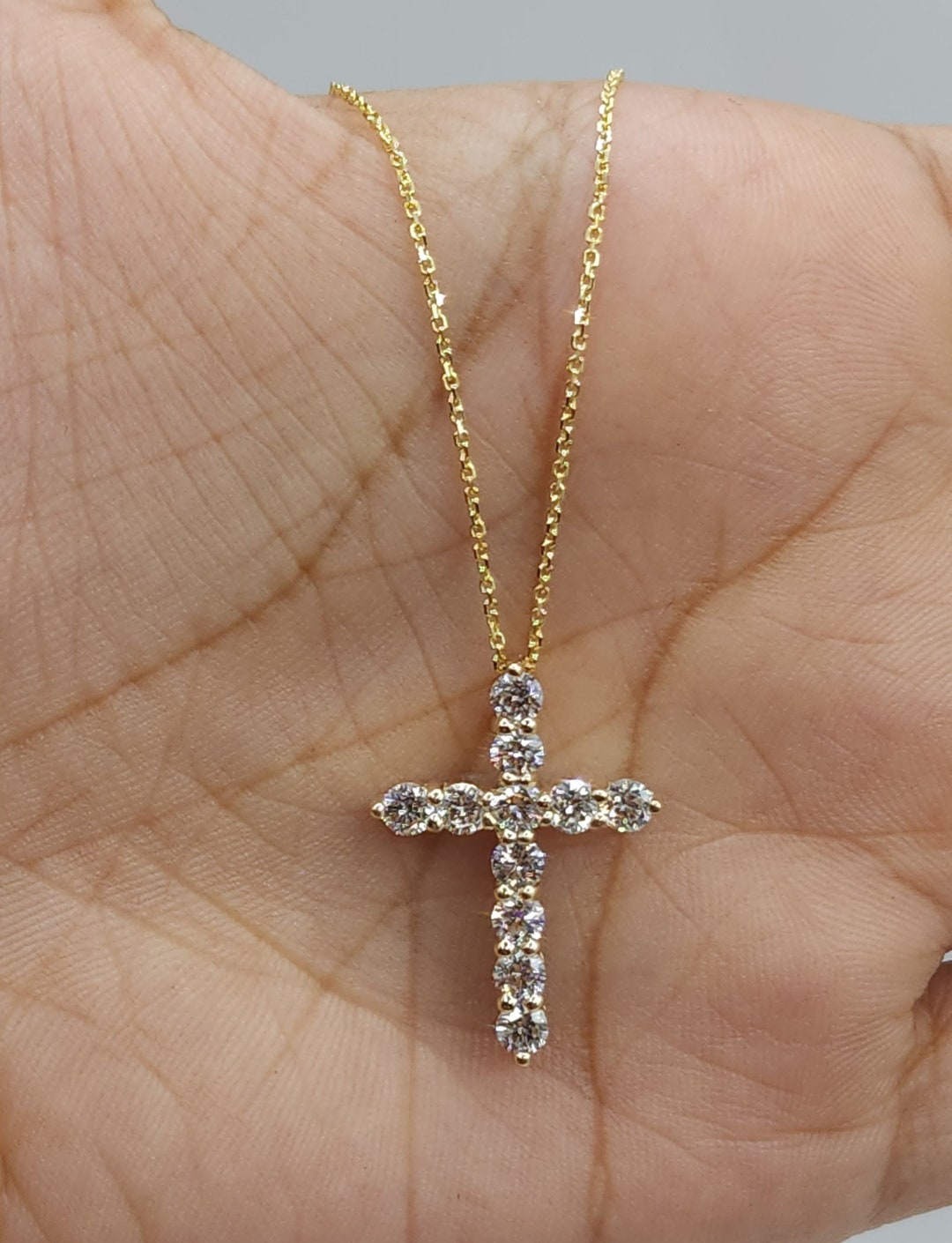 14K Gold 1 Ct Diamond Cross Necklace, Lab Grown Diamond Pendant - Etsy