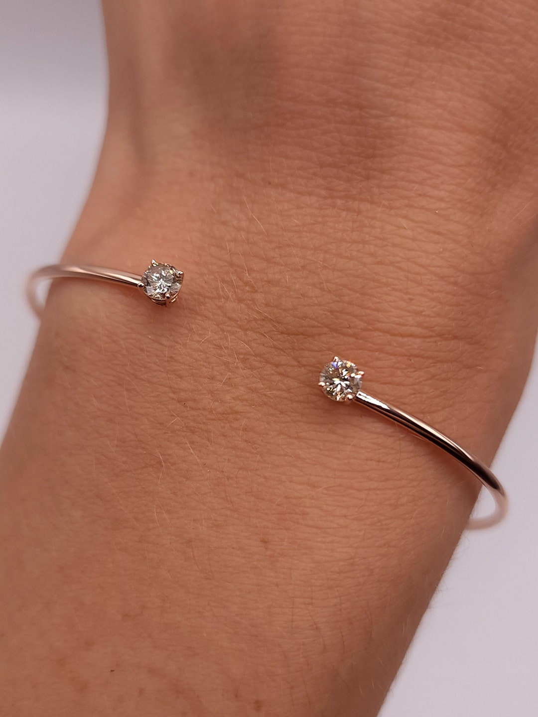 1 Ct Diamond Bangle, 14K Gold Lab Grown Diamond Bangle, Open Cuff ...