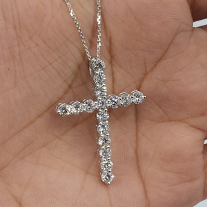 2 Ct Diamond Cross Necklace, 14K Gold Lab Grown Diamond Pendant, Unisex ...