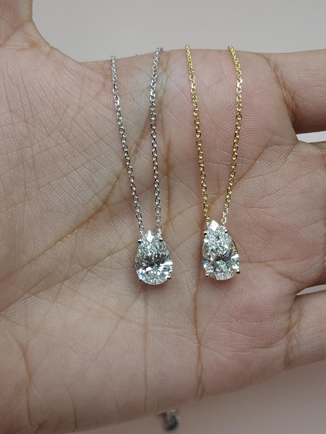 2 Ct Pear Shape Diamond Necklace, 14K Gold IGI Certified Lab Grown ...