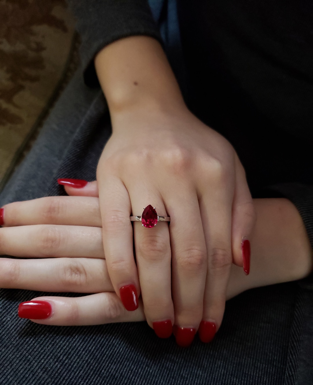 14kt Gold Ruby Ring, Ruby Teardrop Ring, Ruby Pear Ring, Dainty Ring ...