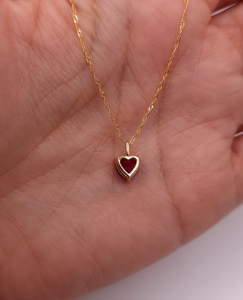 14kt Gold Ruby Heart Necklace, Ruby Pendant, July Birthstone Necklace ...
