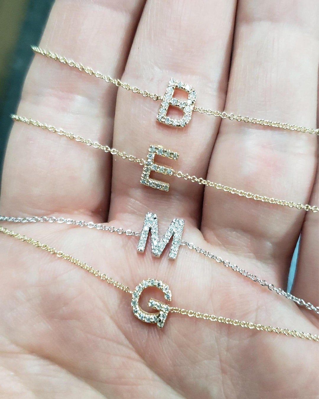 14kt Gold Initial Diamond Bracelet, Letter Bracelet, Initial Bracelet ...