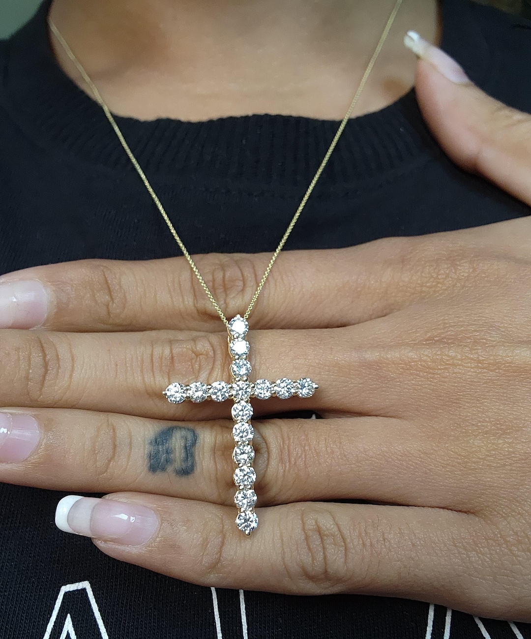 2 Ct Diamond Cross Necklace, 14K Gold Lab Grown Diamond Pendant, Unisex ...