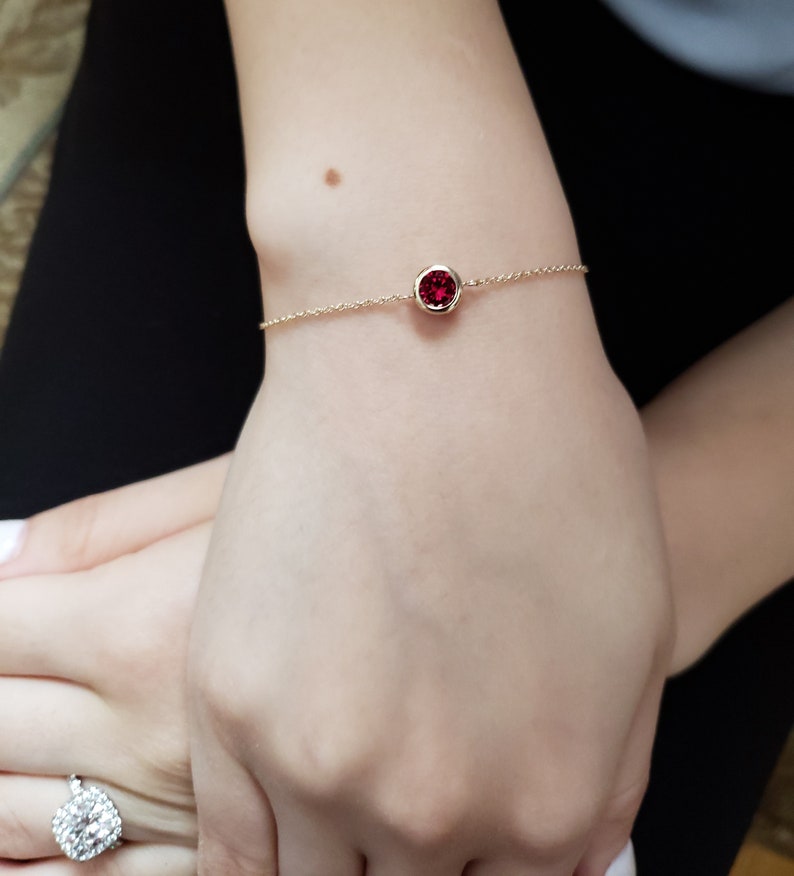 14kt Gold Ruby Bracelet, Ruby Bracelet, Ruby Bezel Bracelet, Ruby ...