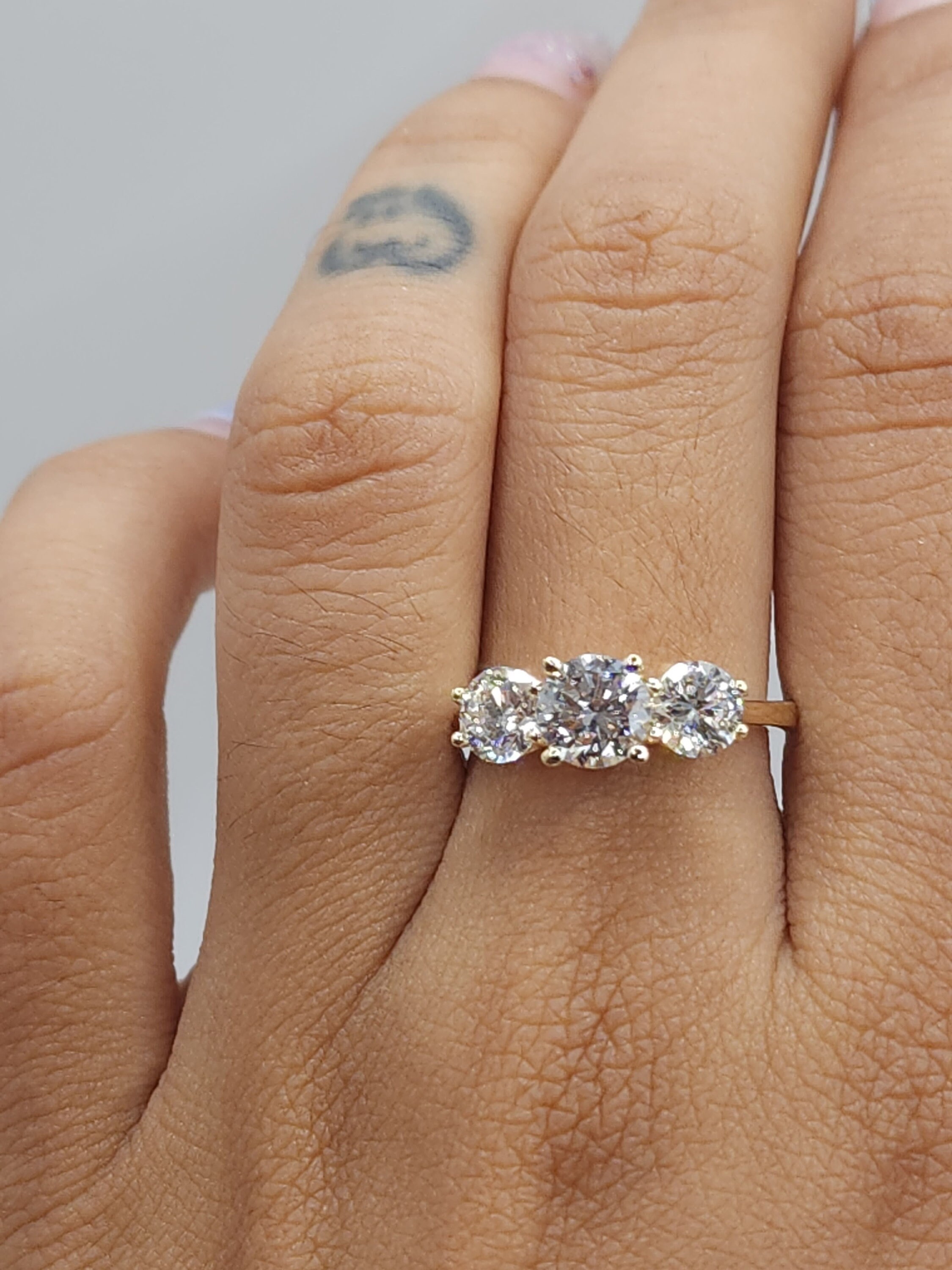 1.50 Ct Diamond Ring, 14K Gold 3 Stone Diamond Ring, Lab Grown Diamond ...