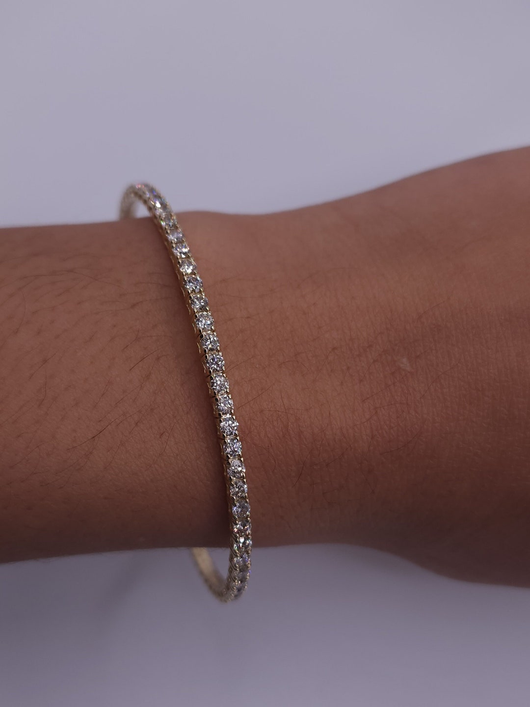 3.09 Ct Diamond Bangle, 14K Gold Lab Grown Diamond Bracelet, Flexible ...