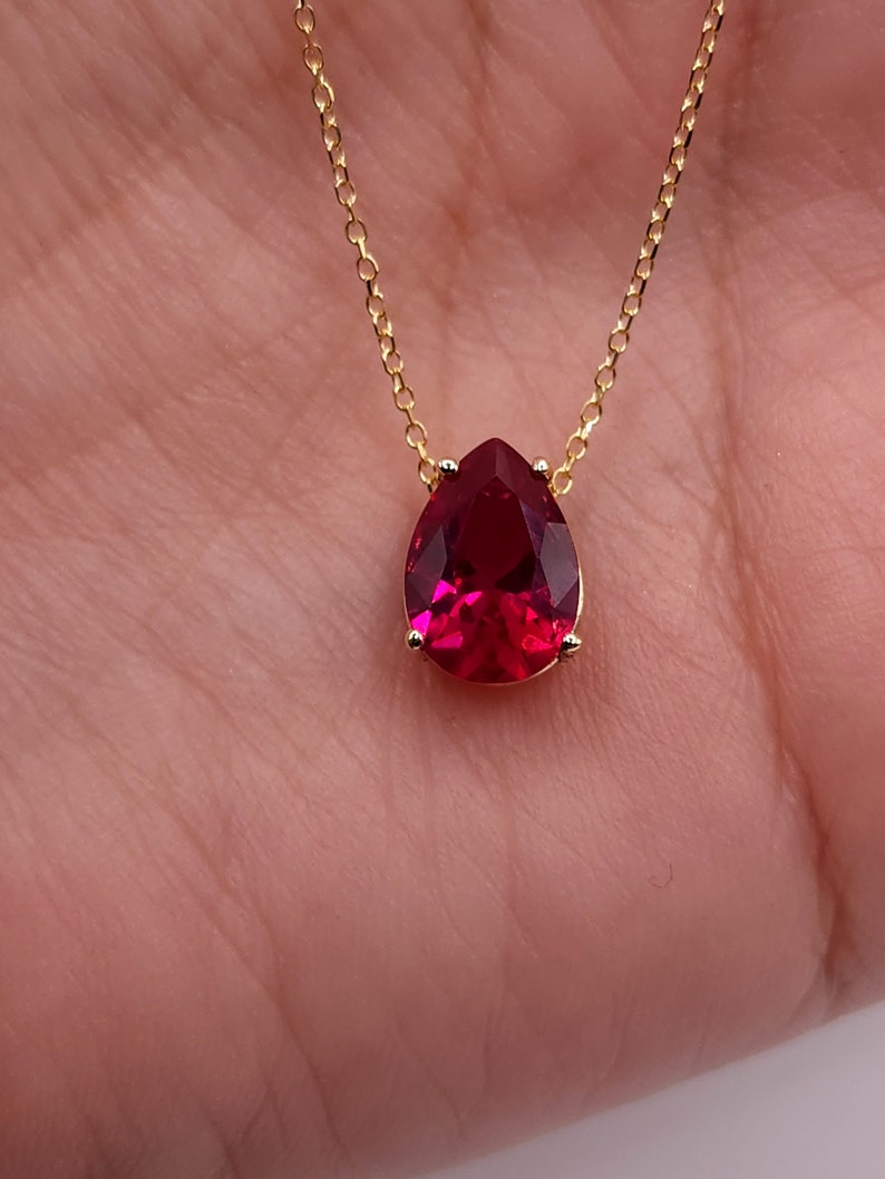 14kt Gold Ruby Teardrop Necklace 1.5 Ct Ruby Pendant July - Etsy