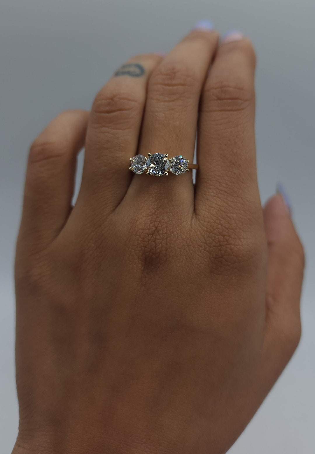 1.50 Ct Diamond Ring, 14K Gold 3 Stone Diamond Ring, Lab Grown Diamond ...