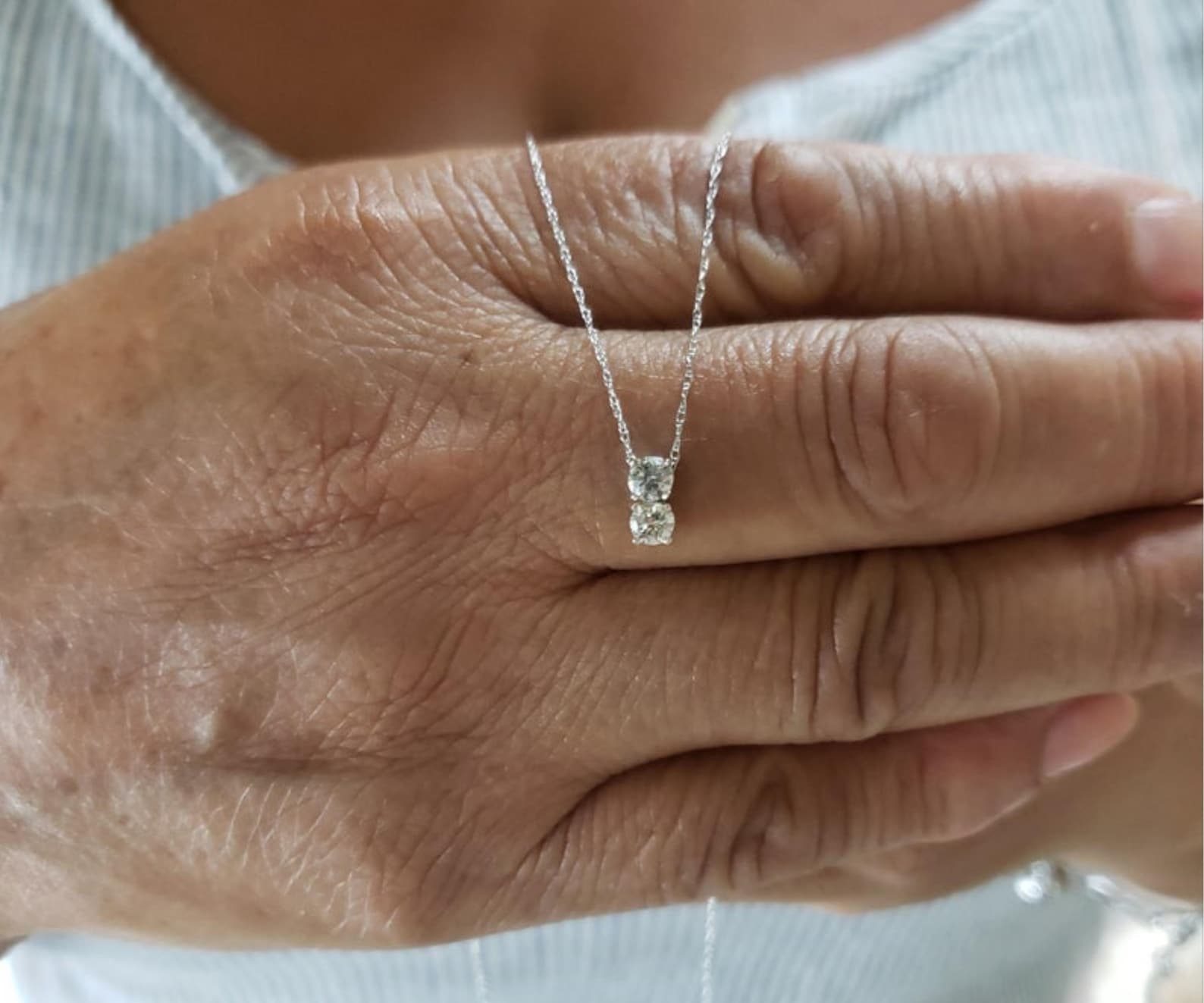 14K Gold Diamond Necklace 2 Stone Diamond Necklace Real - Etsy