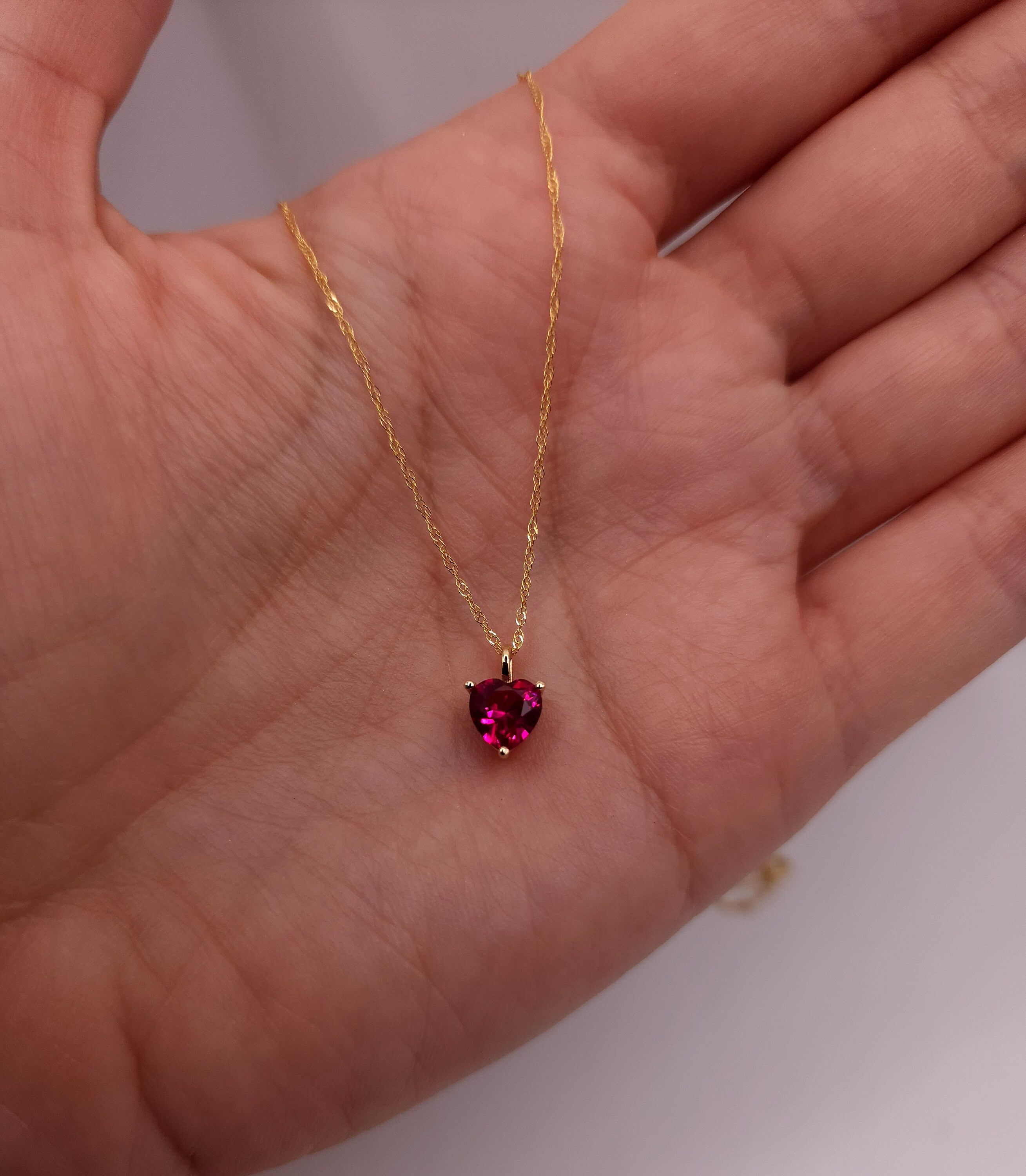 14kt Gold Ruby Heart Necklace, Ruby Pendant, July Birthstone Necklace ...