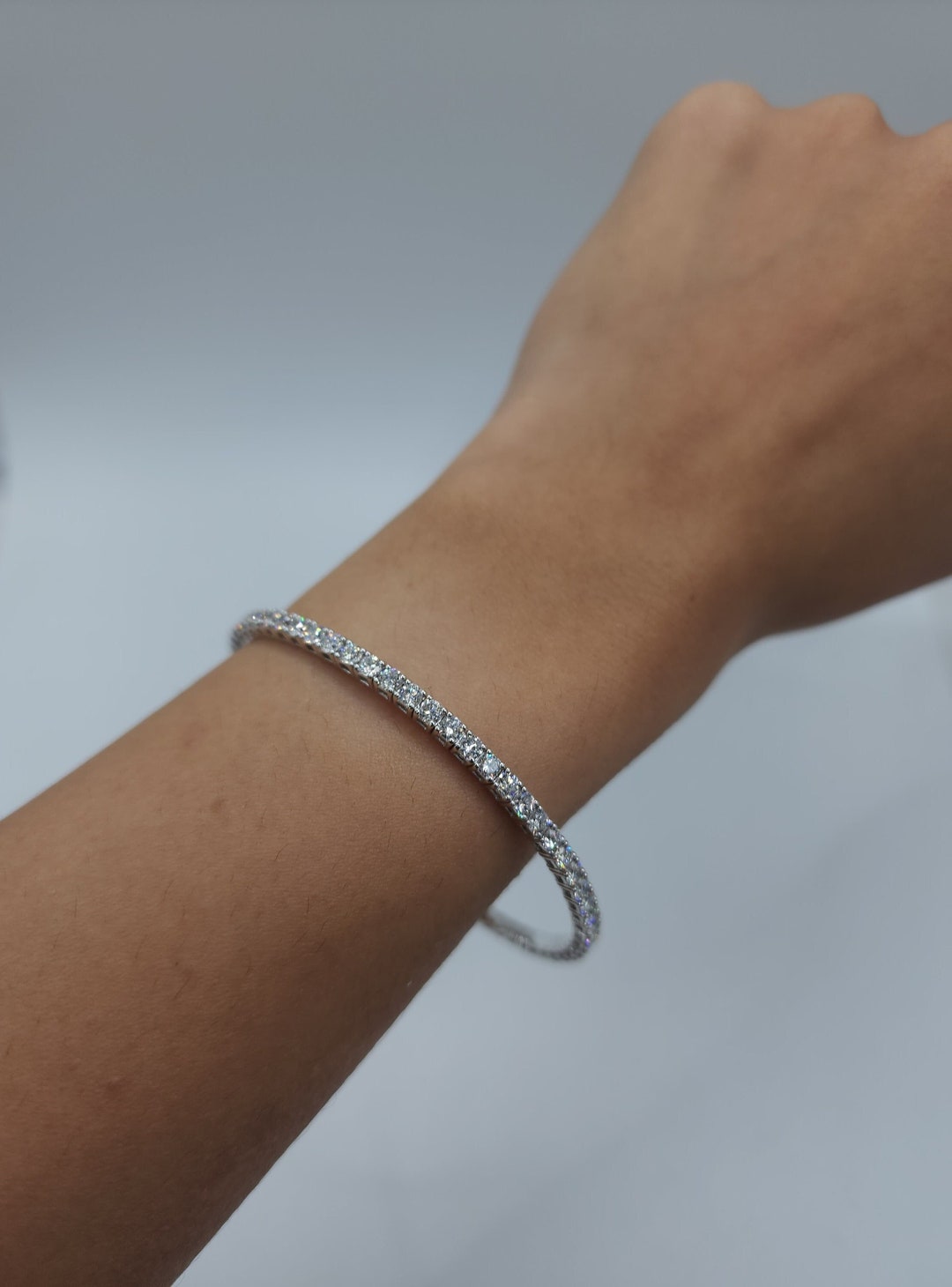 5 Ct Diamond Bangle, 14K Gold Lab Grown Diamond Bracelet, Flexible ...