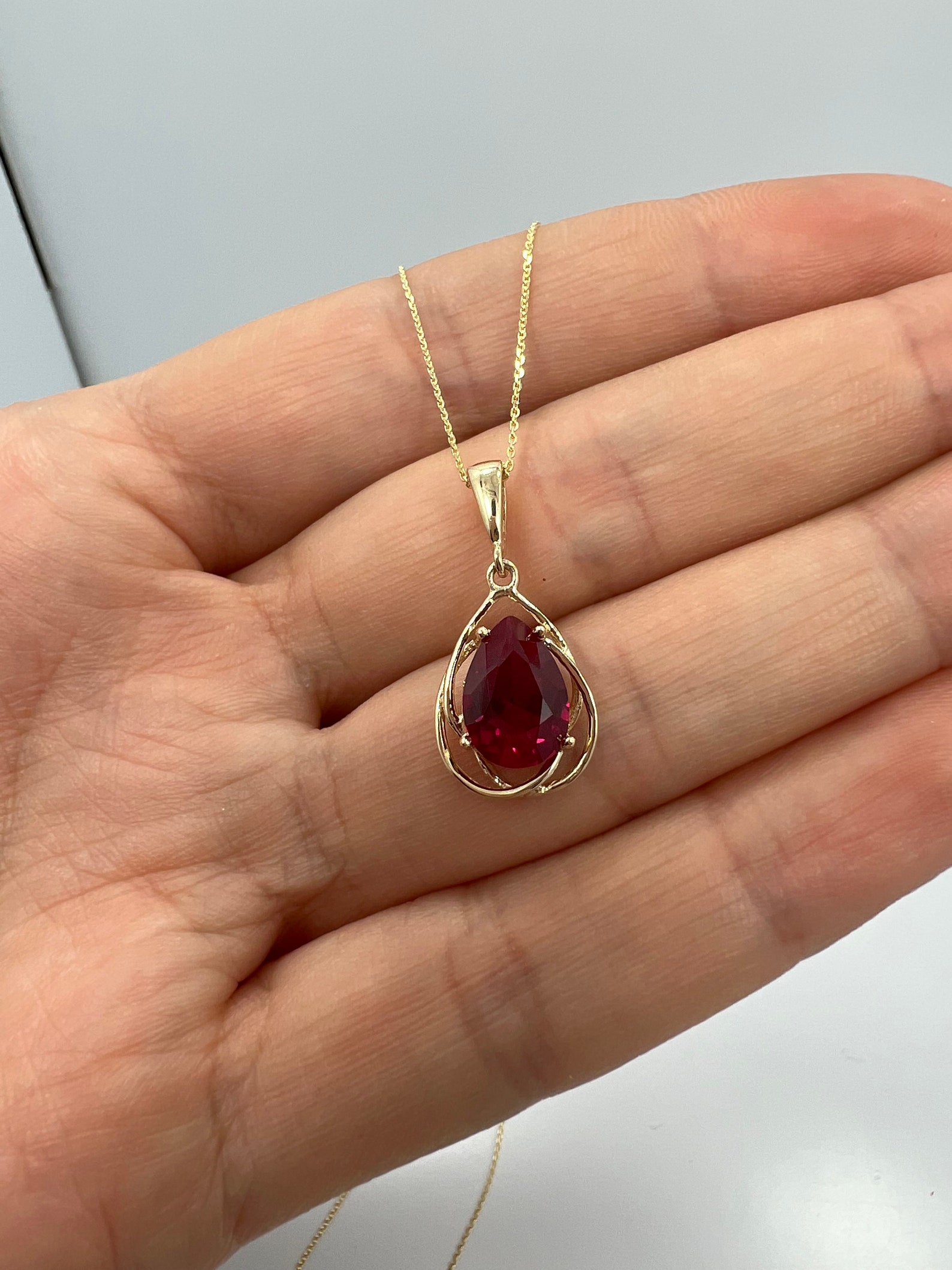 14kt Gold Ruby Necklace Ruby Pendant Ruby Teardrop Necklace - Etsy
