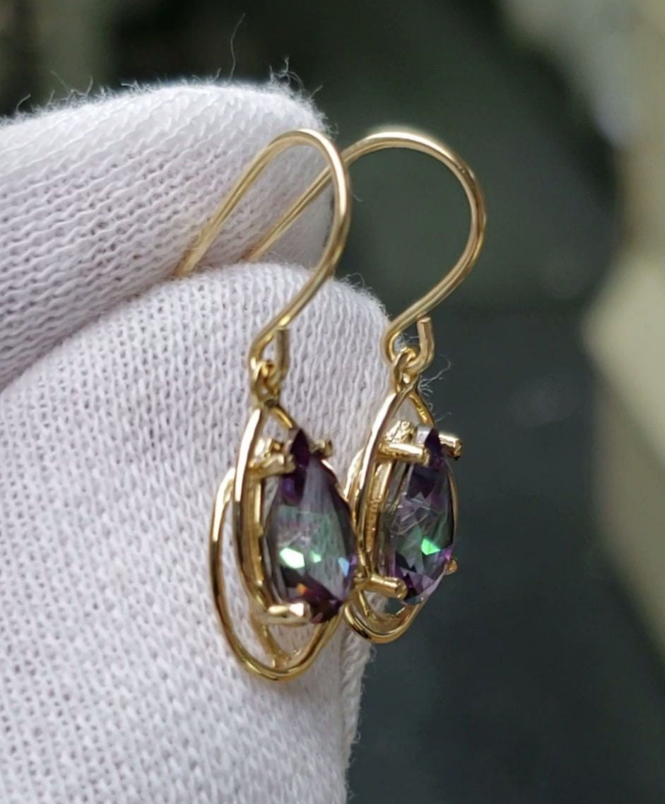 14K Gold Mystic Topaz Earrings Natural Mystic Topaz Gold | Etsy