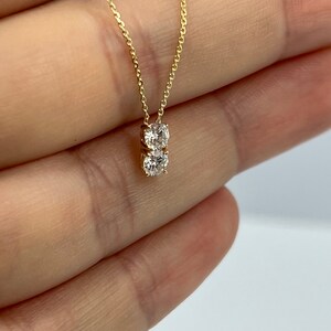 14K Gold Diamond Necklace, 2 Stone Diamond Necklace, Real Diamond ...