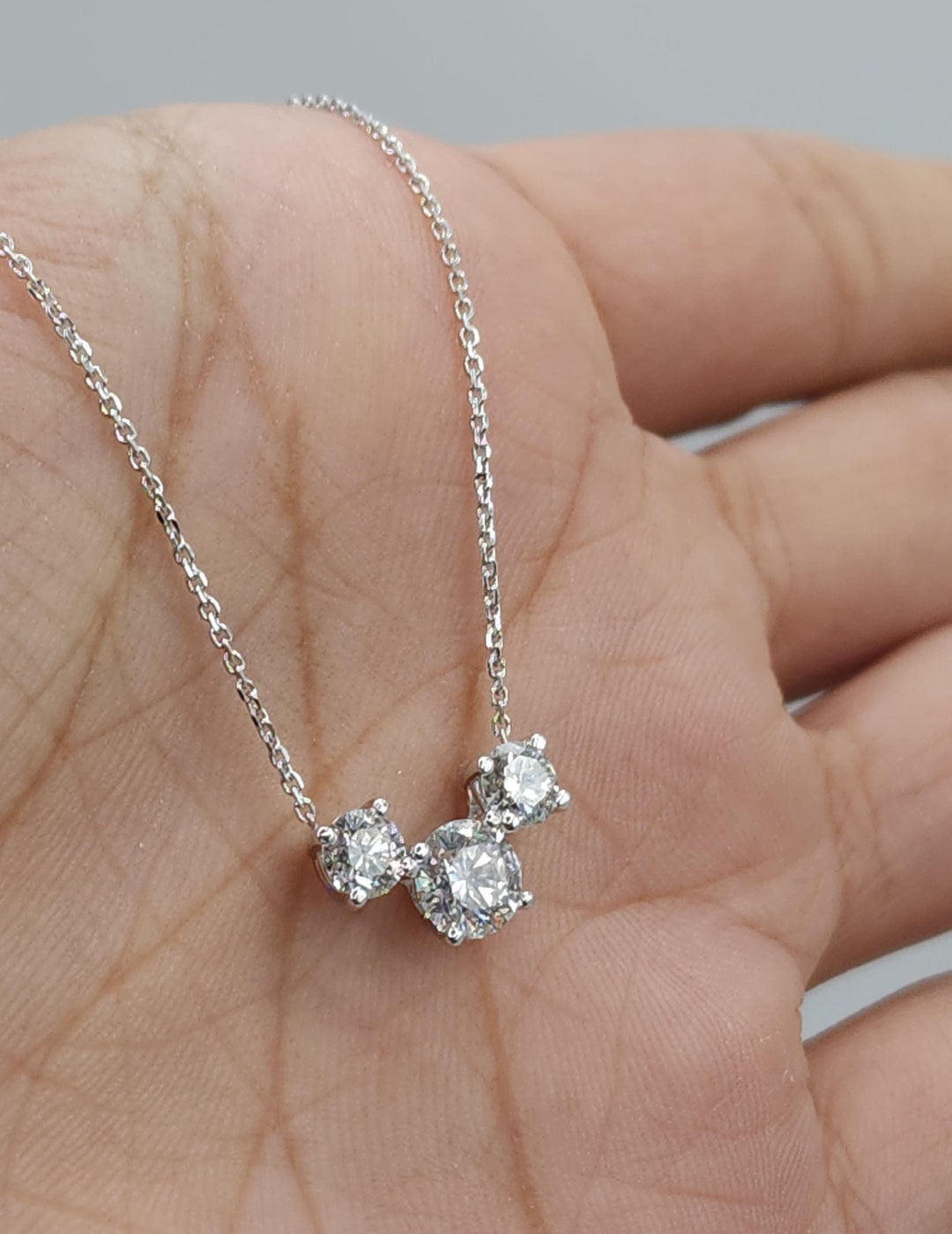 1 Ct Diamond Necklace, 14K Gold Diamond Pendant, 3 Stone Lab Grown ...