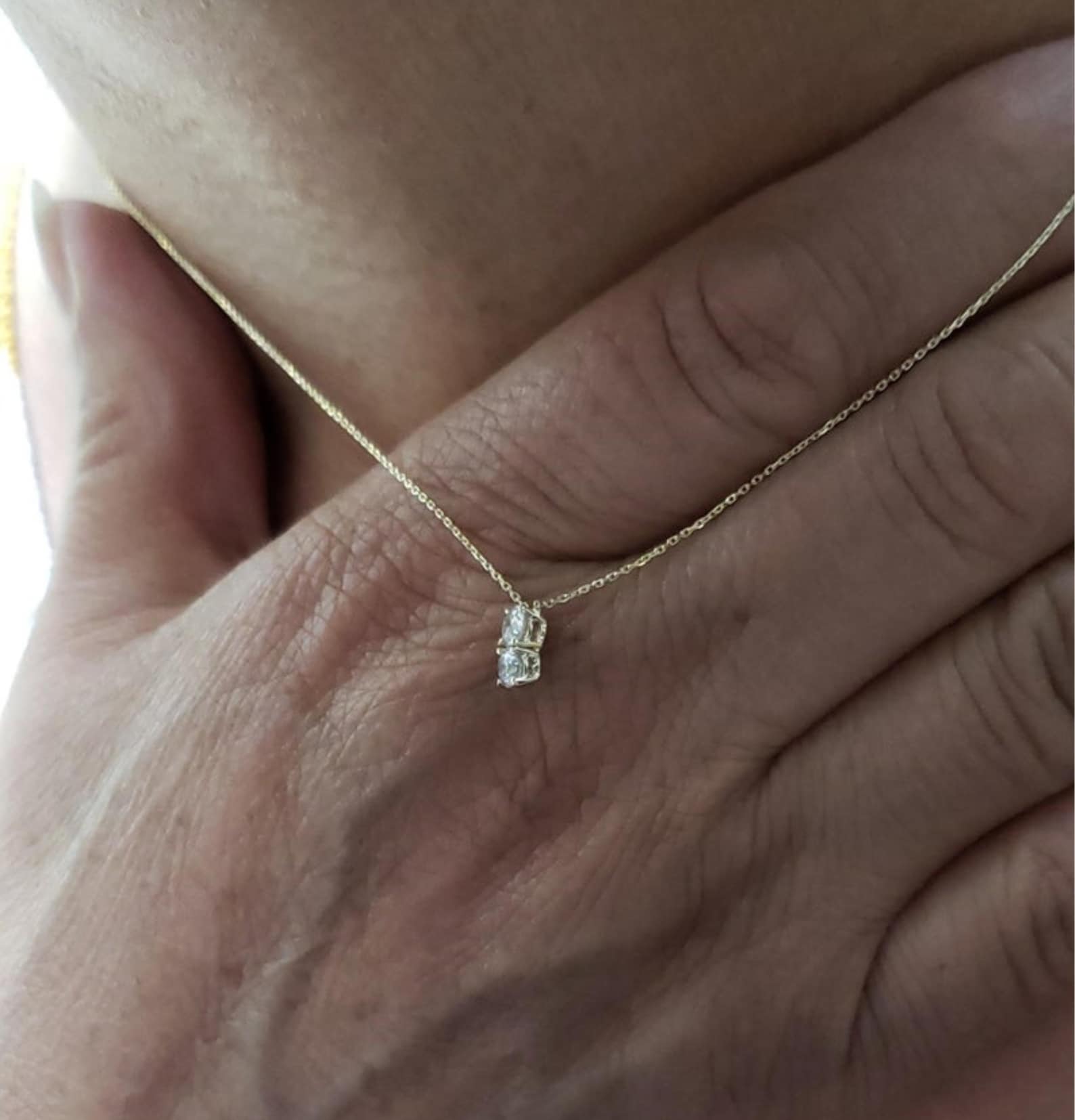14K Gold Diamond Necklace 2 Stone Diamond Necklace Real - Etsy