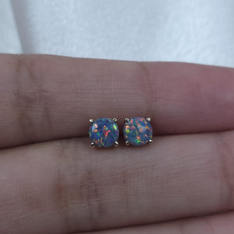 14K Gold Black Opal Earrings, Opal Gold Earrings, Opal Studs, October ...