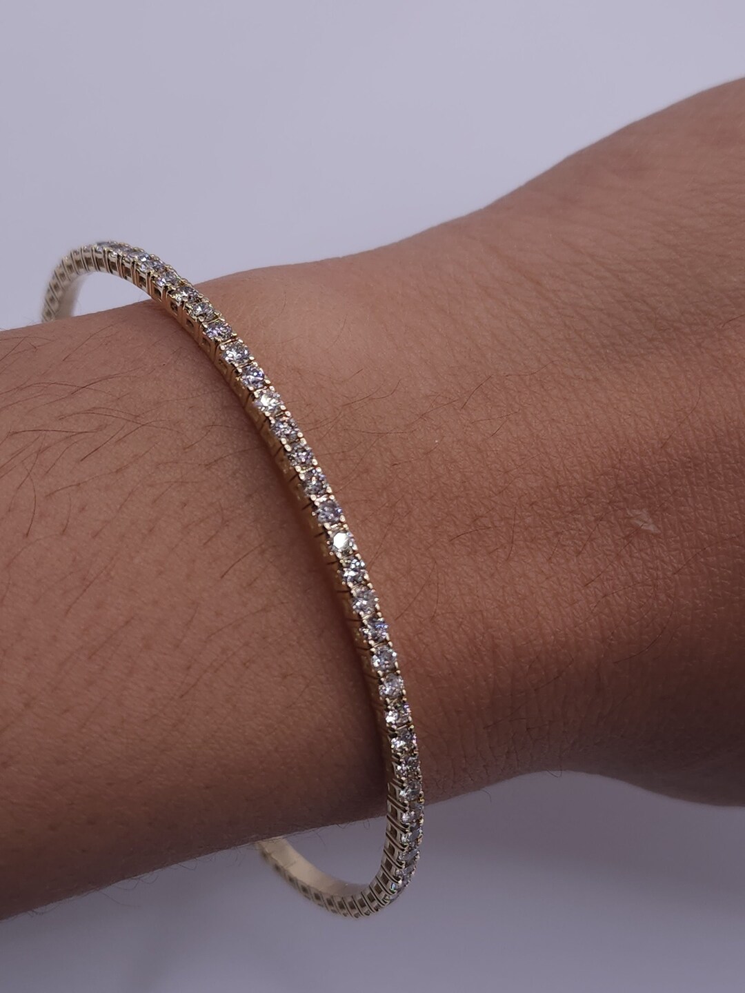 2.75 Ct Diamond Bangle, 14K Gold Lab Grown Diamond Bracelet, Flexible ...