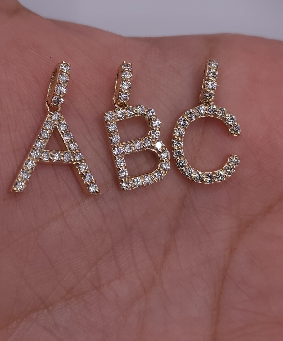 14K Gold Diamond Initial Necklace, Letter Pendant Necklace, 0.36 Ct Lab ...