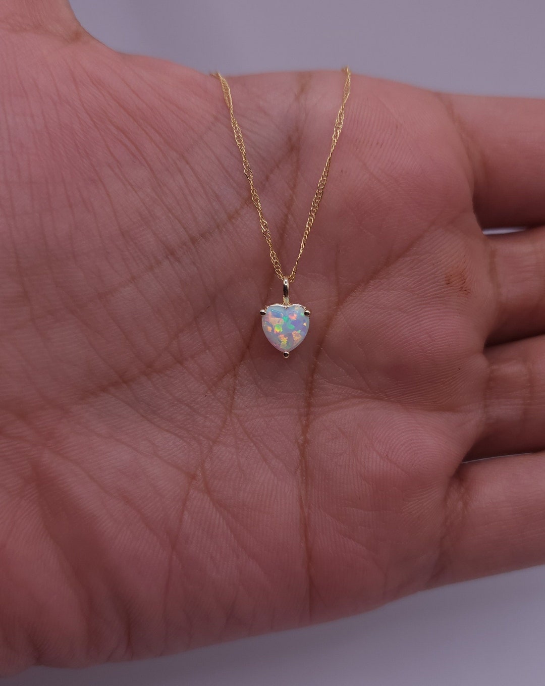 14kt Gold Opal Heart Necklace, Opal Pendant, October Birthstone ...