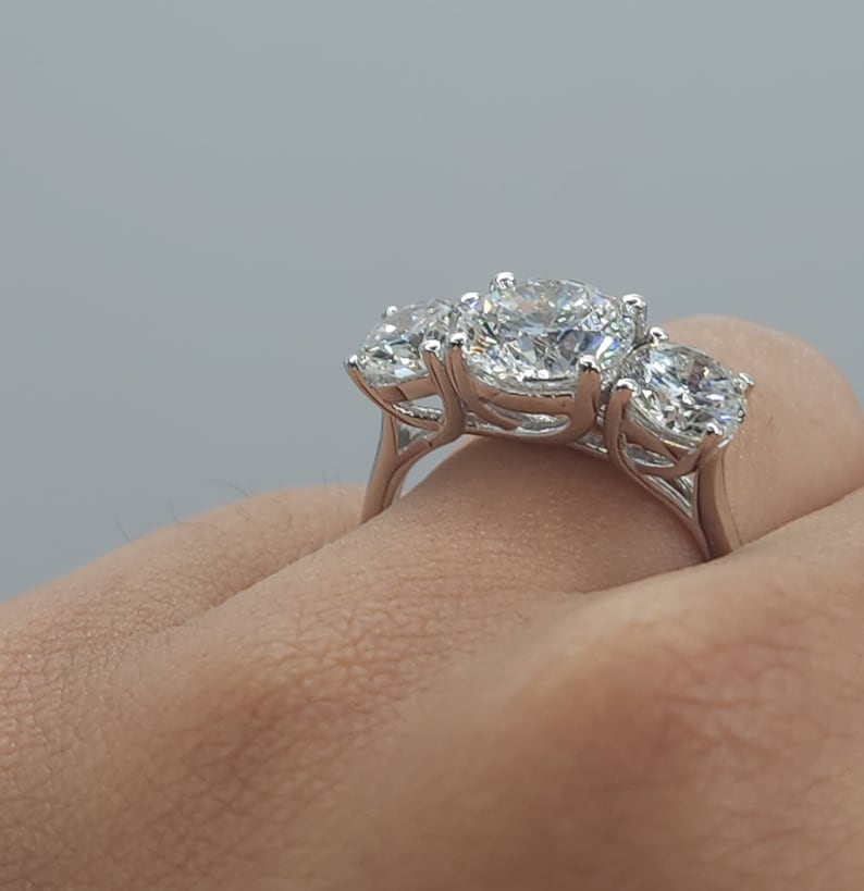 3.40 Ct Diamond Ring, 14K Gold 3 Stone Diamond Ring, Lab Grown Diamond ...