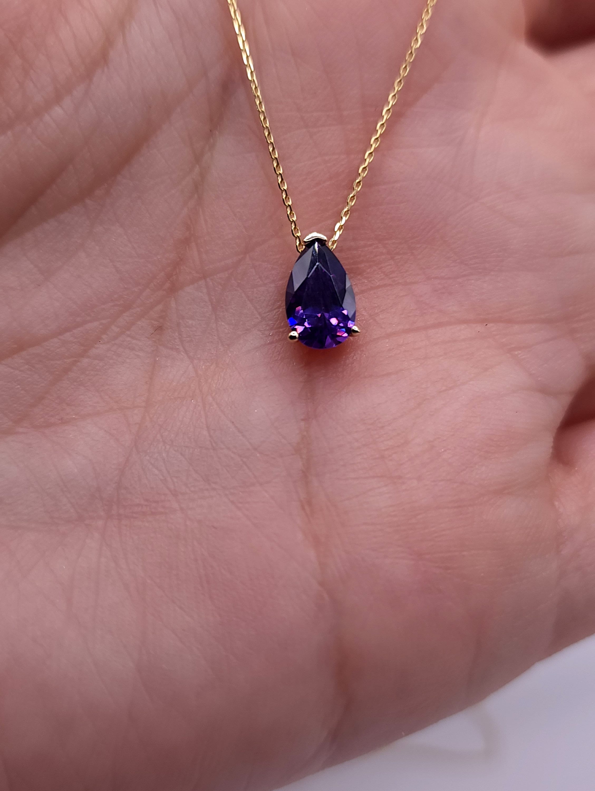 14kt Gold Amethyst Teardrop Necklace, Amethyst Pendant, February ...