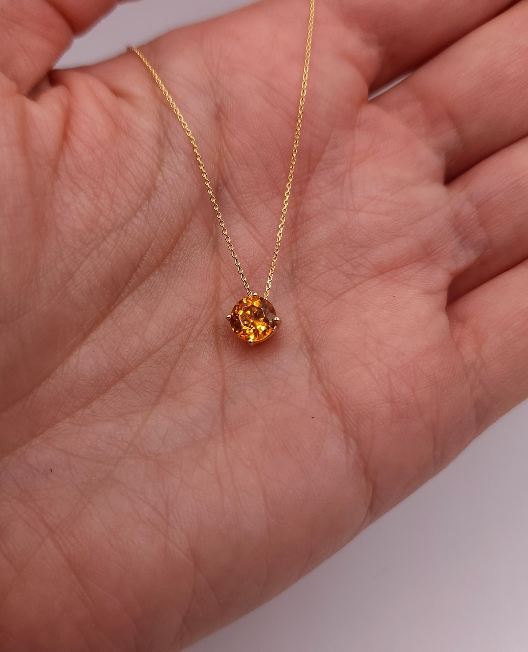 14kt Gold Citrine Necklace, Orange Citrine Pendant, November Birthstone ...
