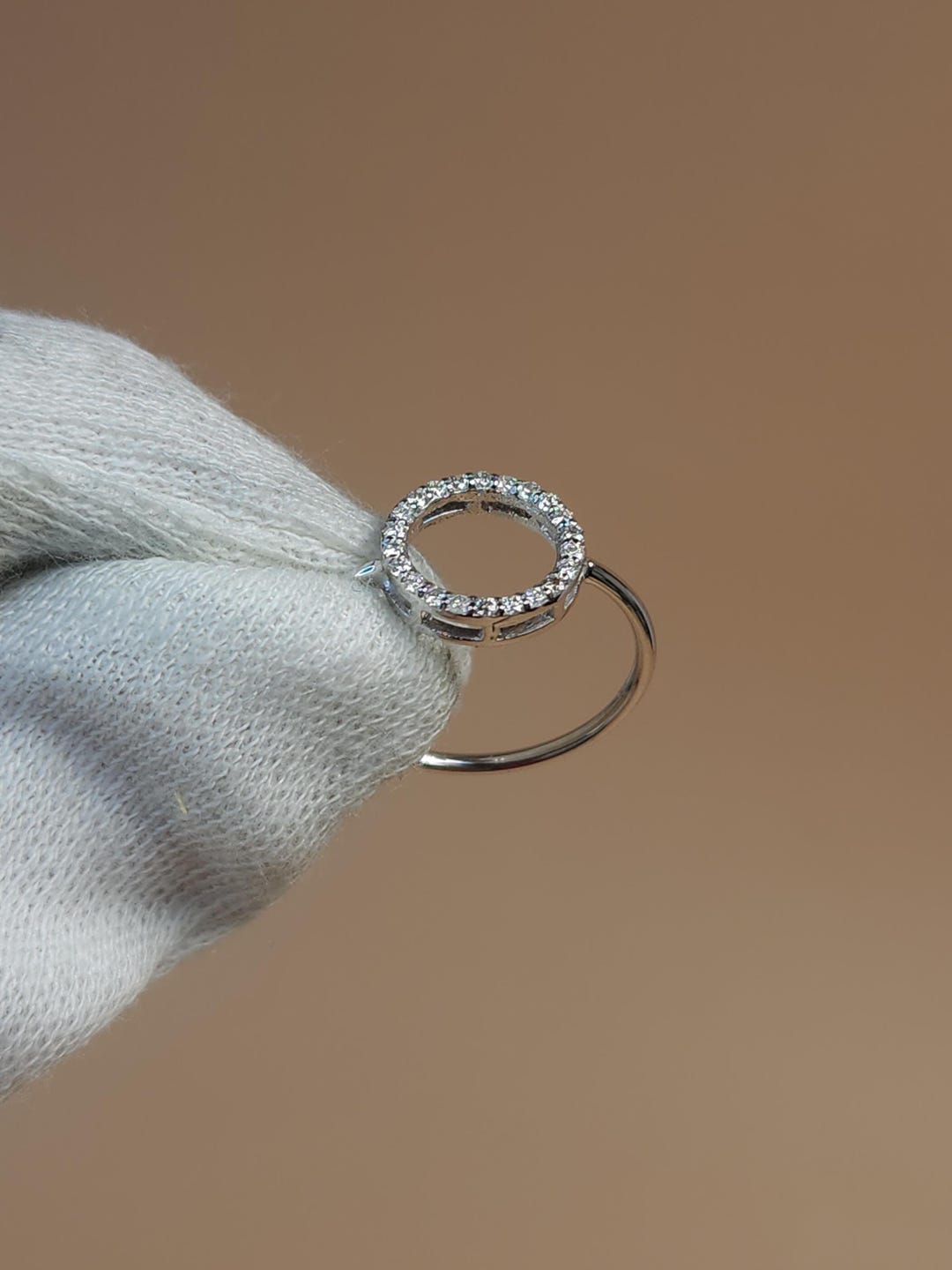 14kt Gold Diamond Open Circle Ring, Open Circle Diamond Ring, Gold ...