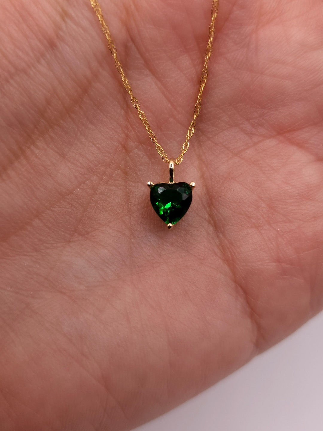 14kt Gold Emerald Heart Necklace, Emerald Pendant, May Birthstone ...