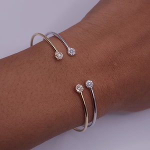 14K Gold Diamond Bangle, Genuine Natural Diamond Bracelet, Cluster ...