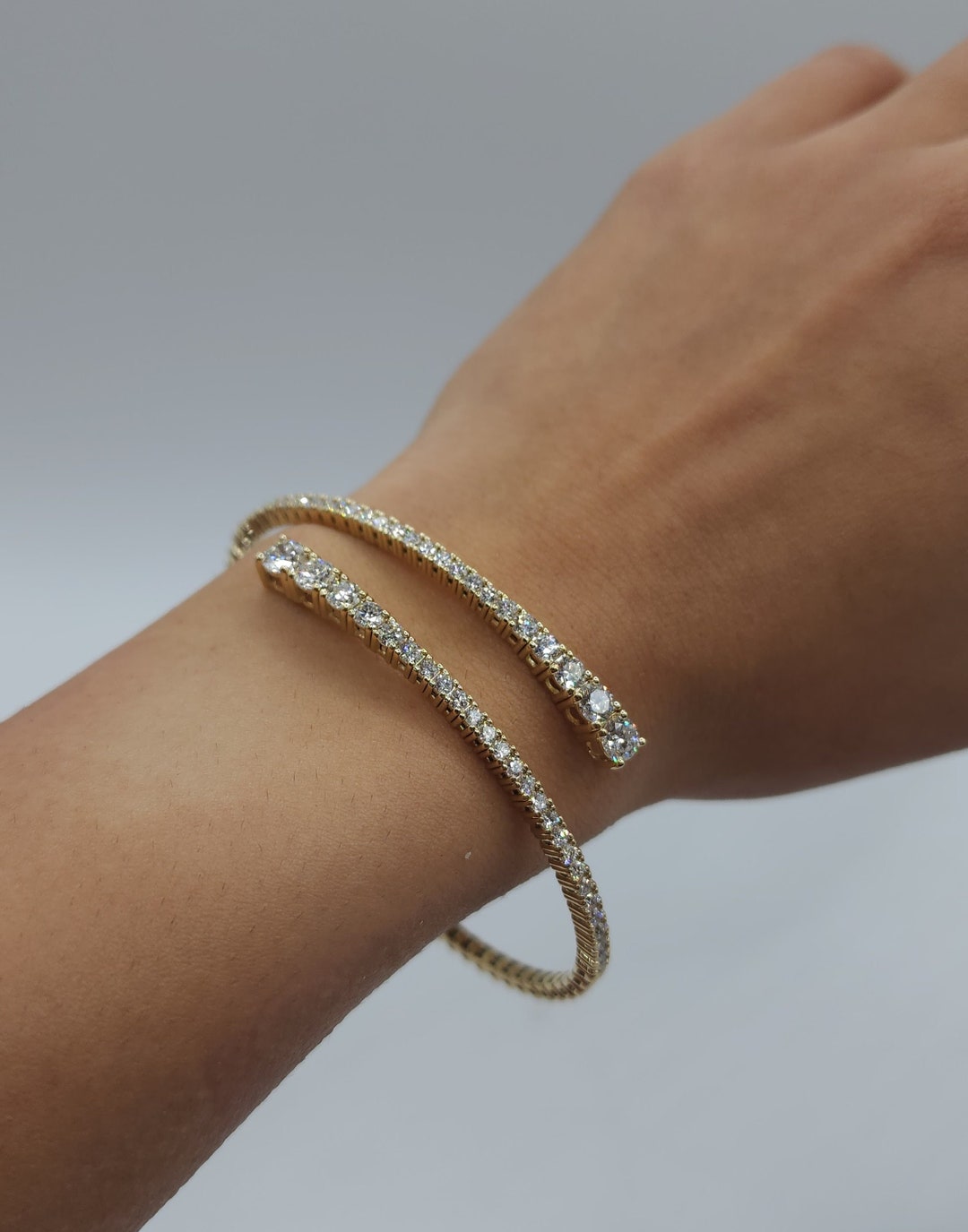 3 Ct Diamond Bangle, 14K Gold Lab Grown Diamond Bracelet, Half Diamond ...