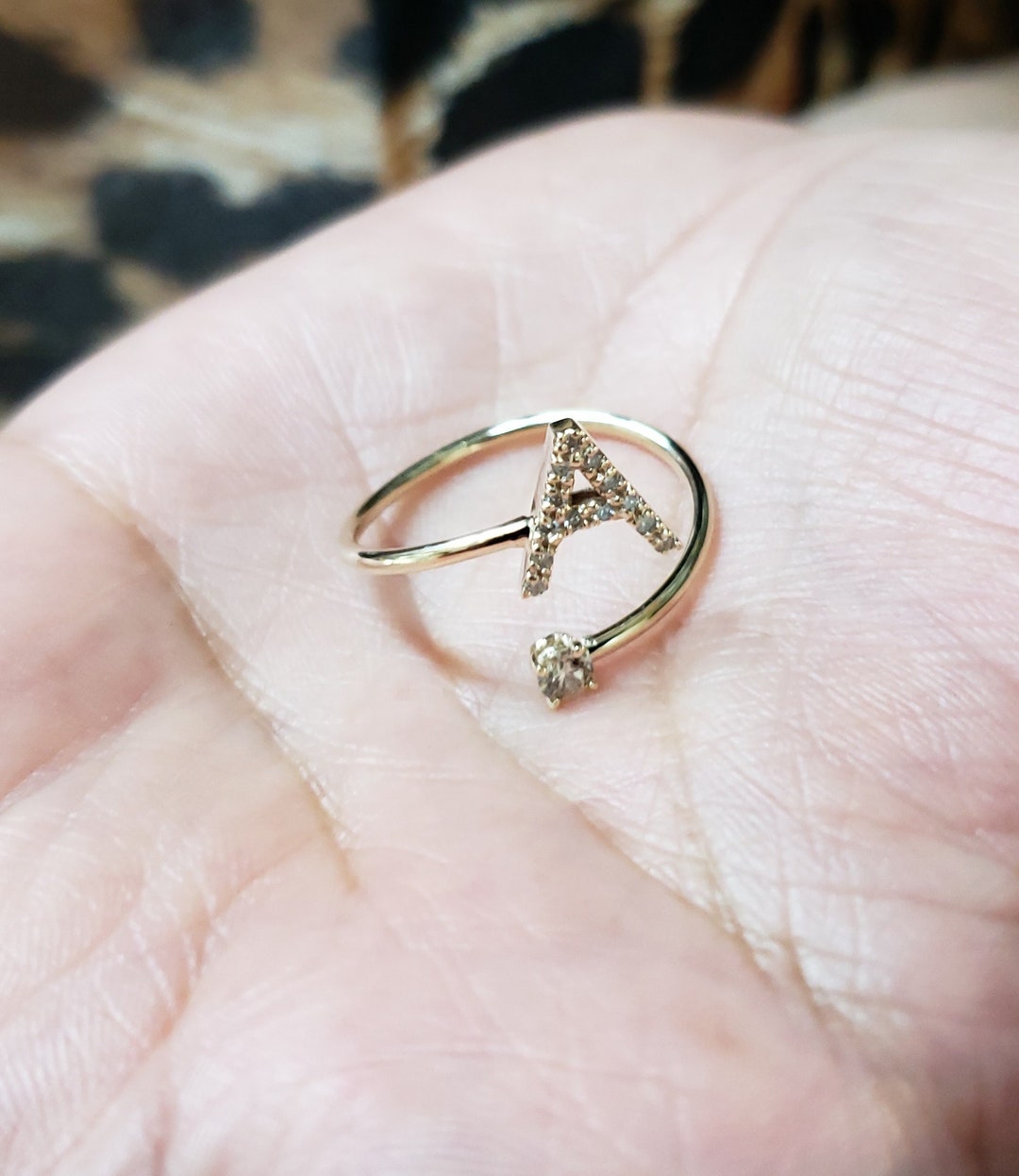 14kt Gold Diamond Initial Ring, Letter Ring, Gold Diamond Ring, Natural ...
