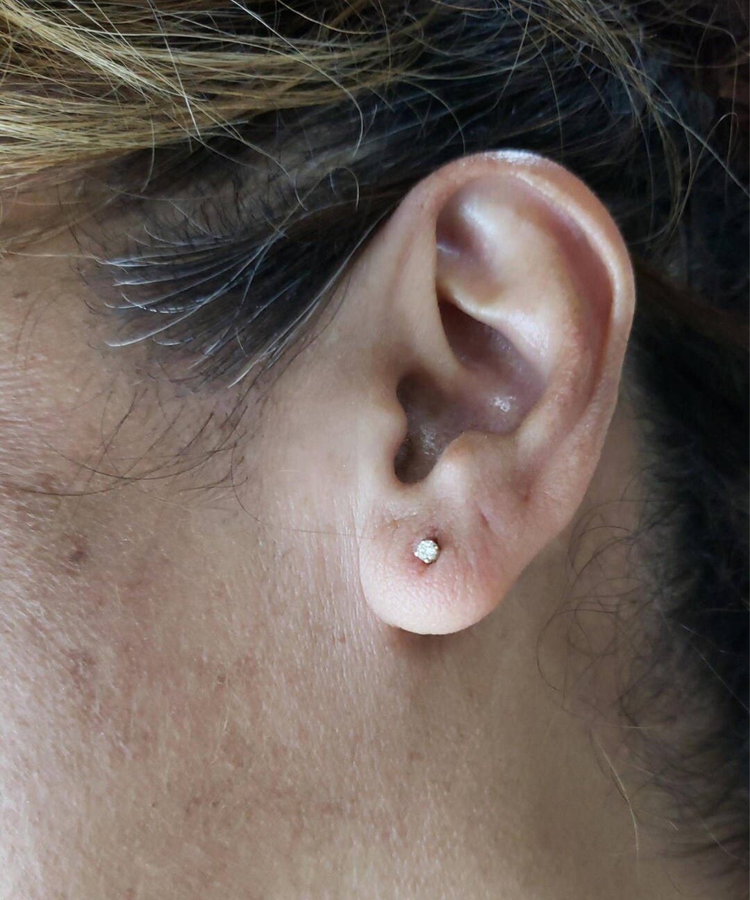 Tiny Earring, 2nd Hole Earring, 14K Gold 0.05 Ct Diamond, Single Stud ...