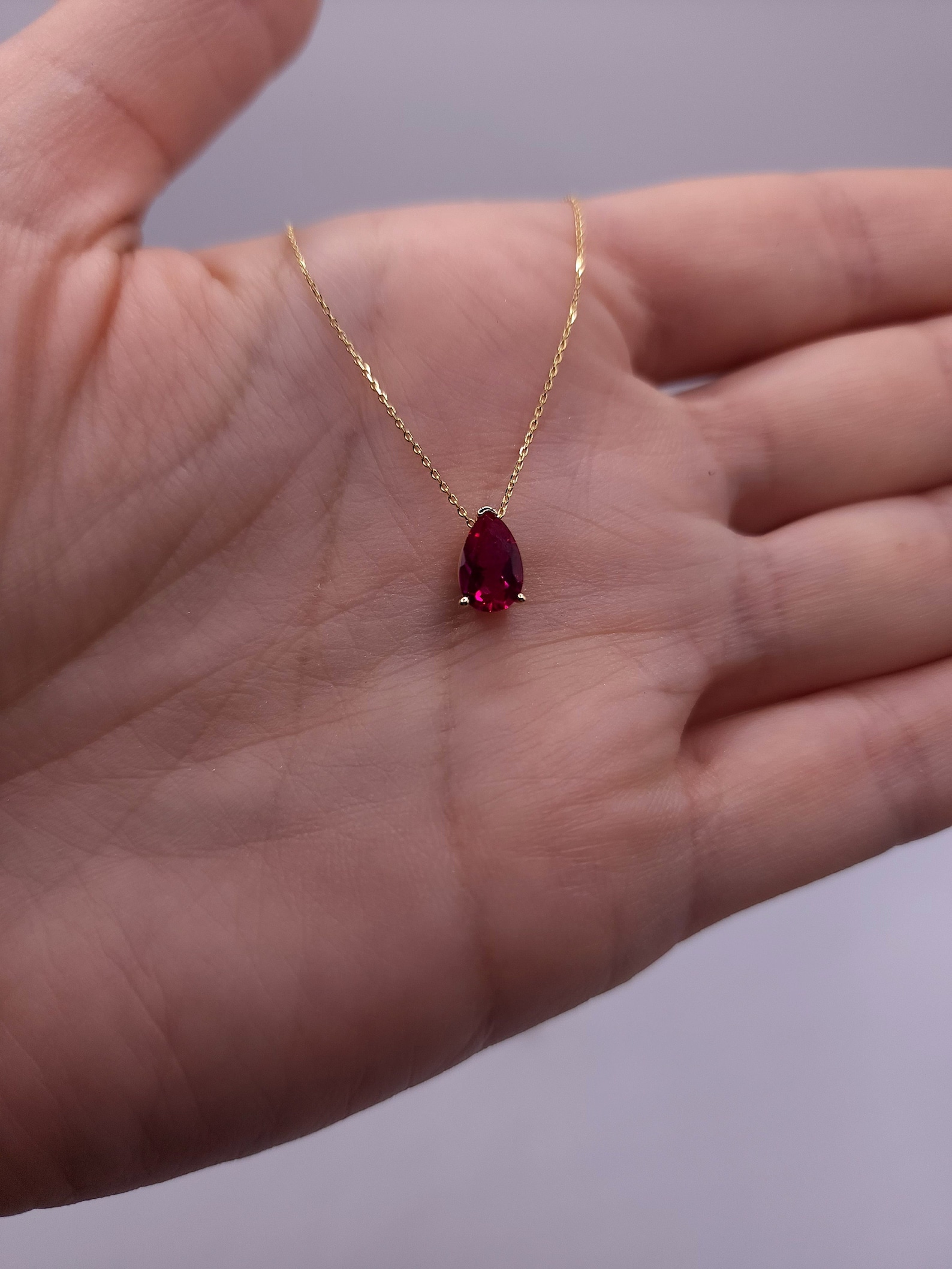 14kt Gold Ruby Teardrop Necklace, Ruby Pendant, July Birthstone ...