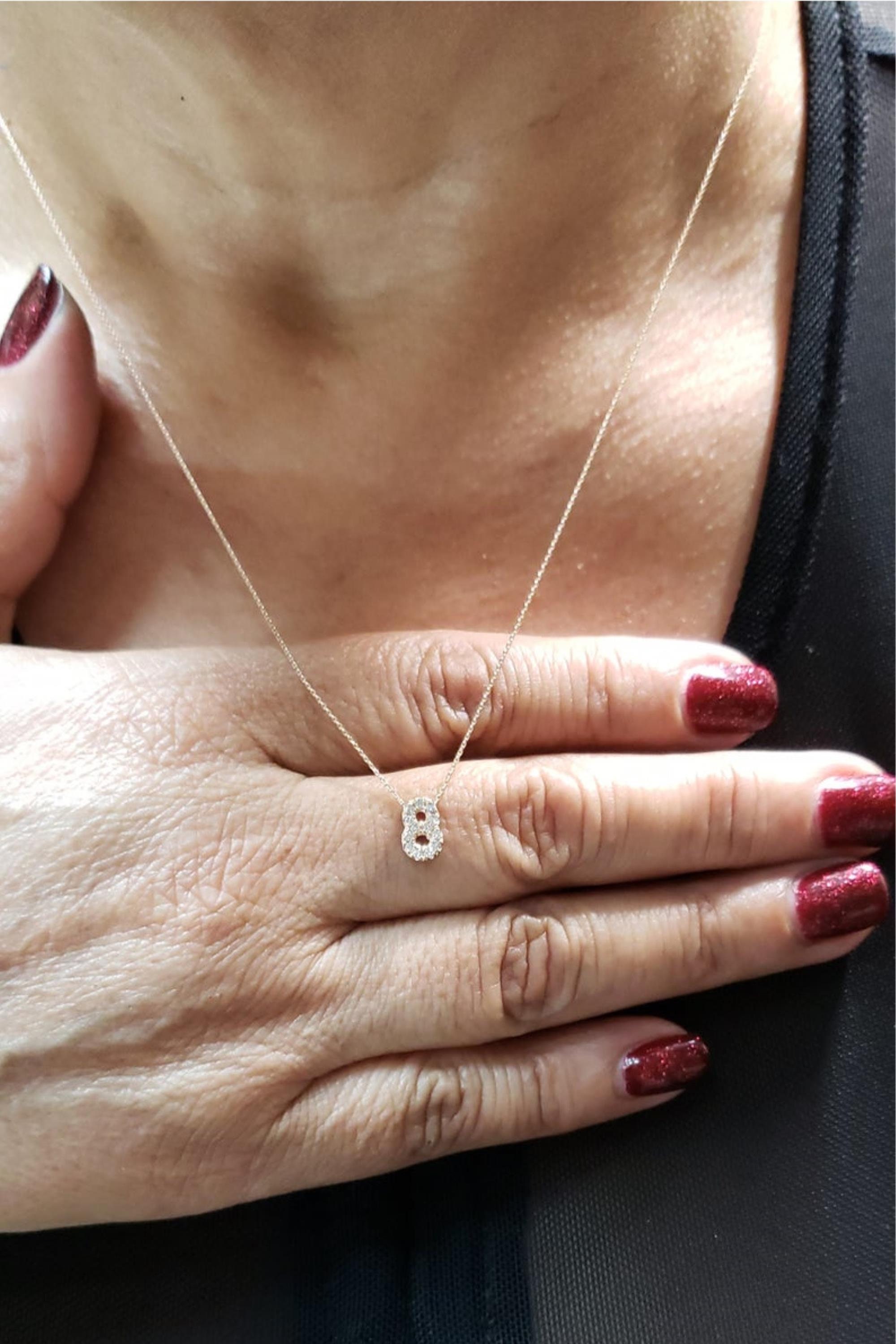 Diamond Number Necklace 14kt Gold Number Pendant Real | Etsy