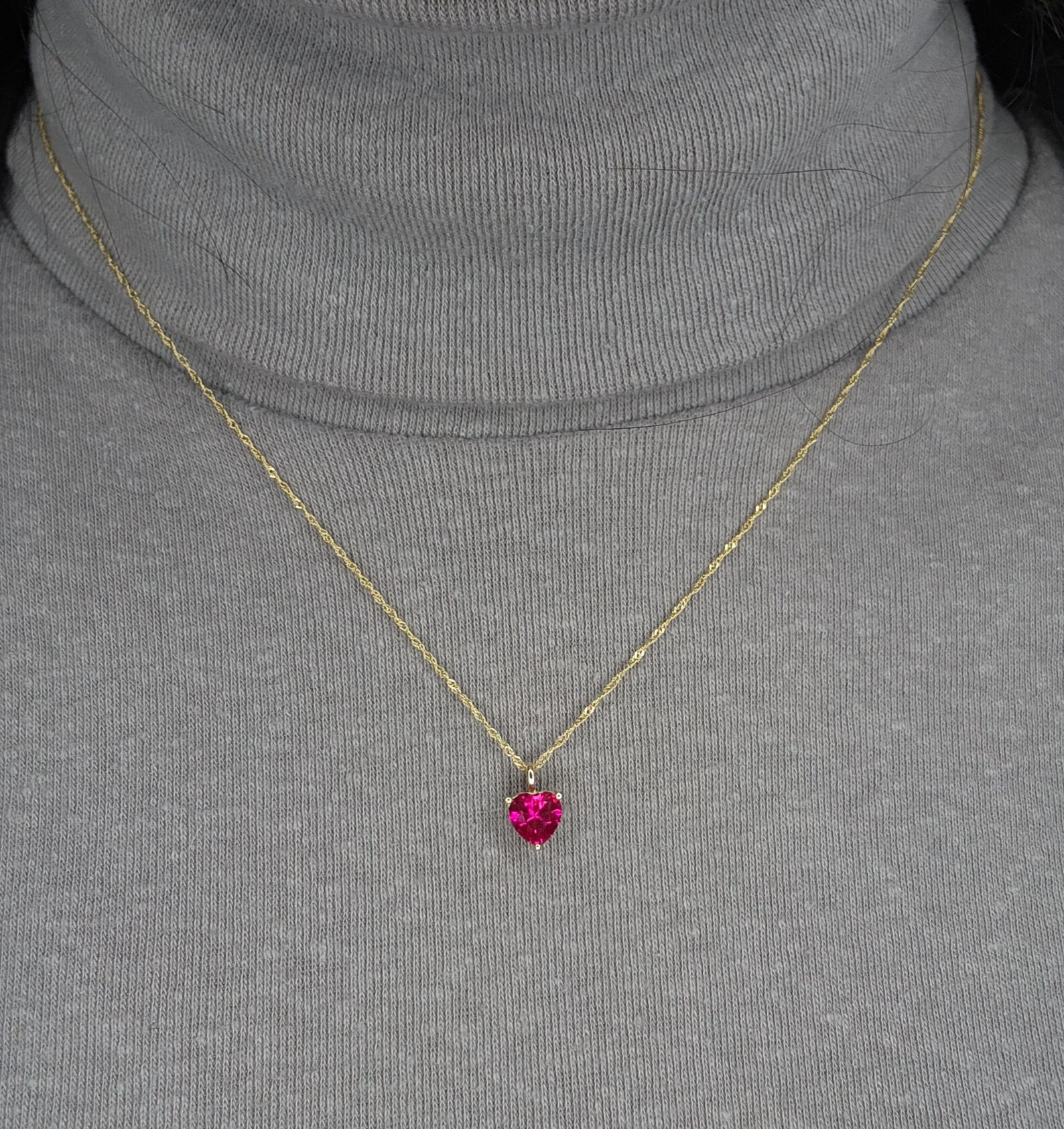 14kt Gold Ruby Heart Necklace, Ruby Pendant, July Birthstone Necklace ...