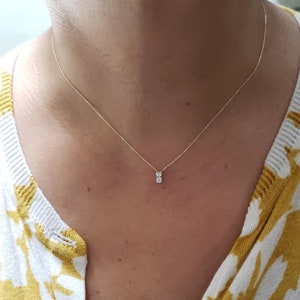 14K Gold Diamond Necklace, 2 Stone Diamond Necklace, Real Diamond ...