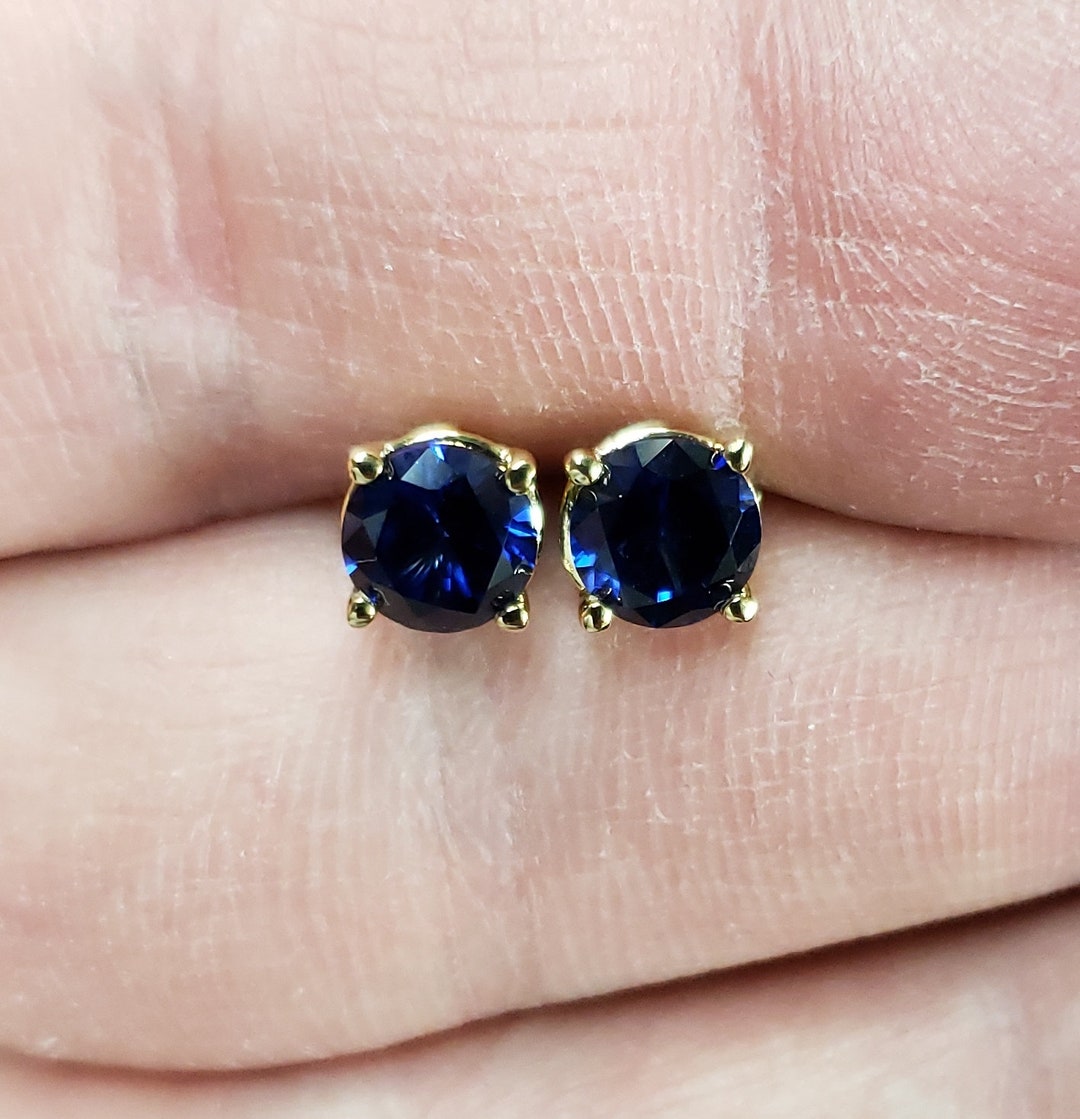 14kt Gold Blue Sapphire Earrings, Sapphire Studs, Stud Earrings, Solid ...