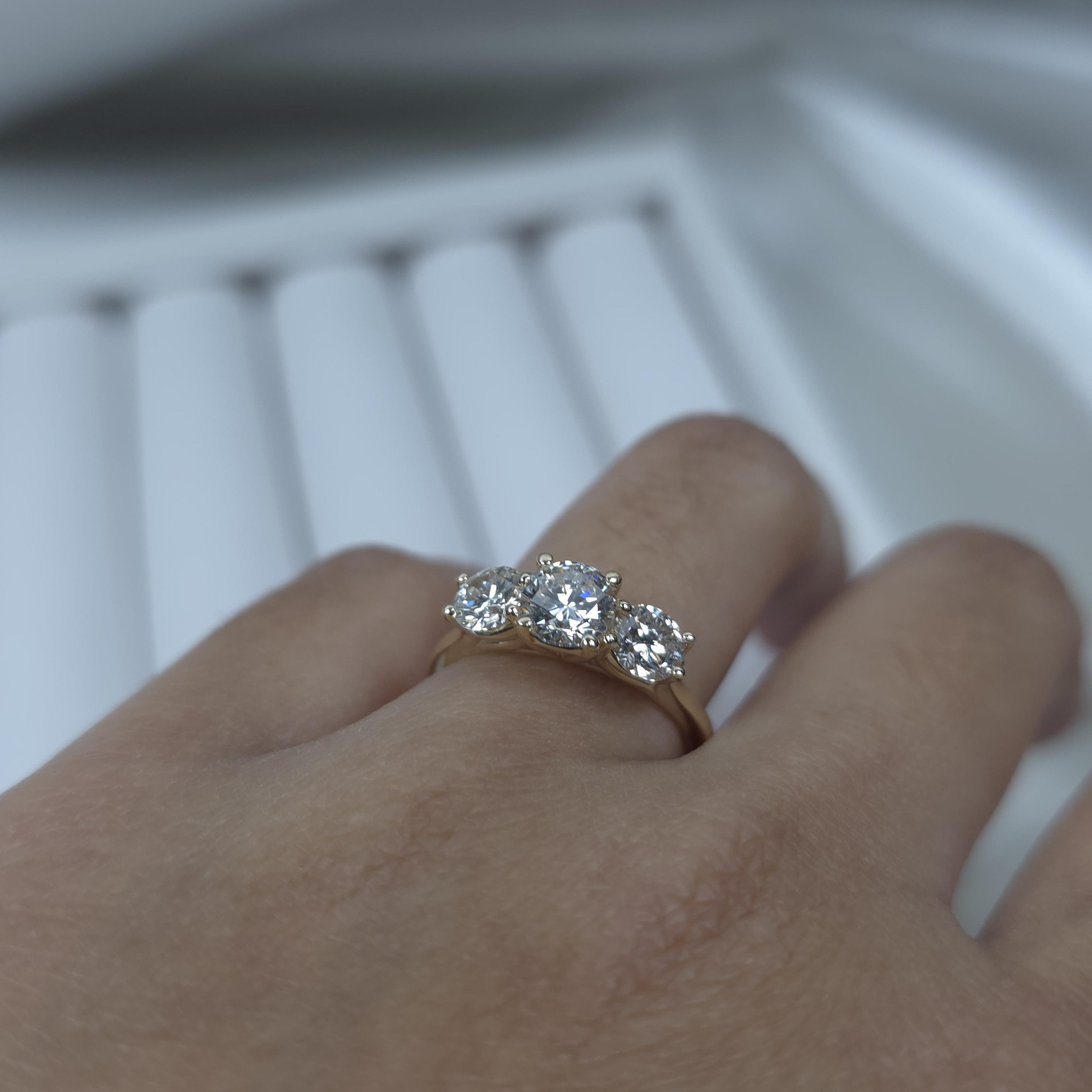 1.50 Ct Diamond Ring, 14K Gold 3 Stone Diamond Ring, Lab Grown Diamond ...