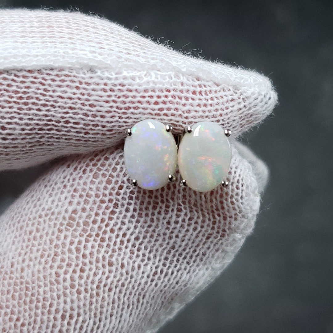 14kt Gold Natural Opal Earrings, Opal Oval Earrings, Opal Studs, Opal ...