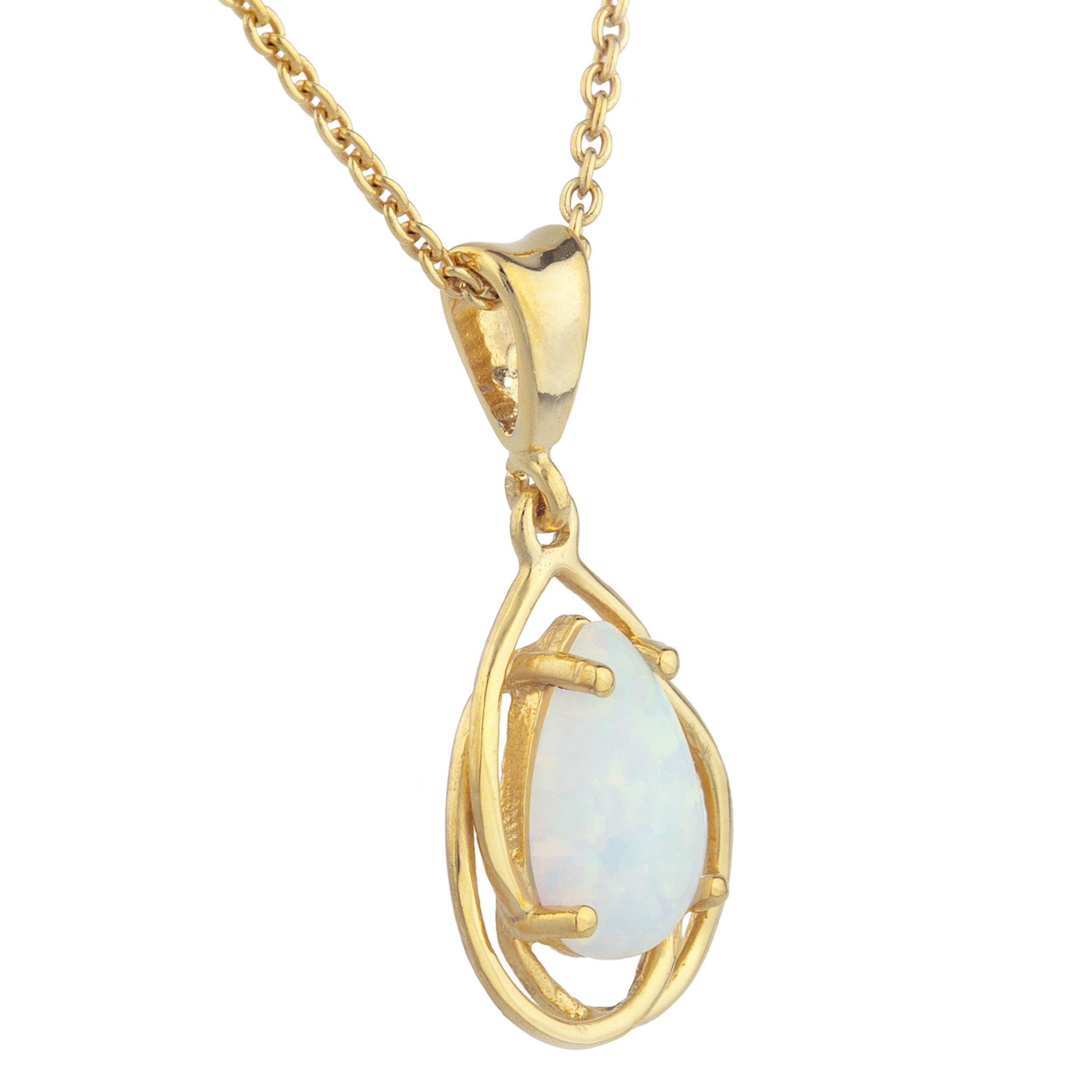 14K Gold Opal Necklace, Natural Opal Pendant, Teardrop Necklace ...