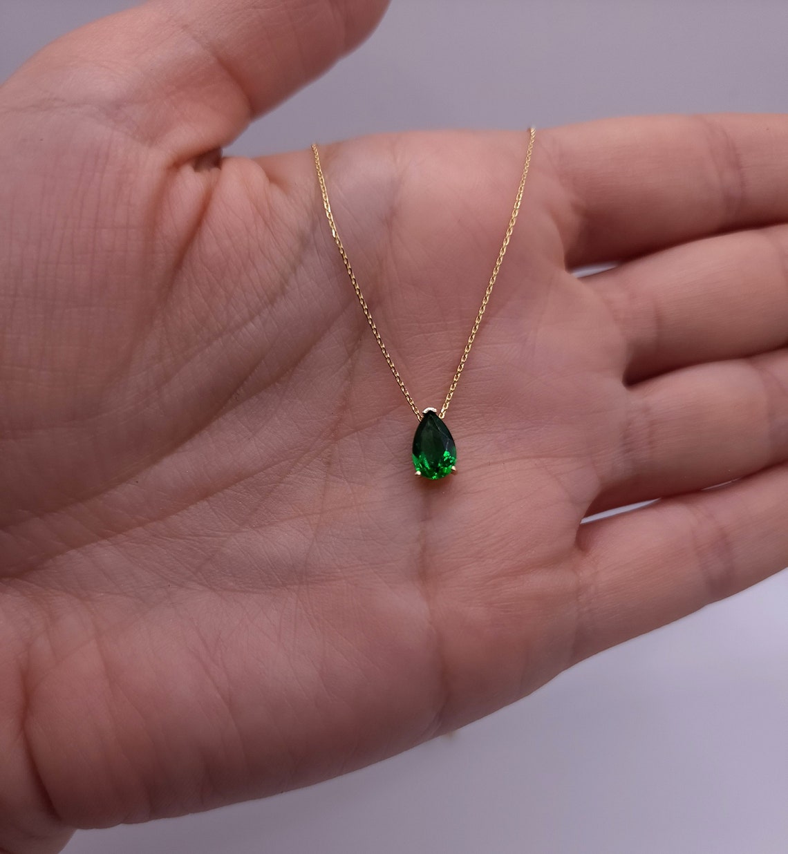 14kt Gold Emerald Teardrop Necklace Emerald Pendant May - Etsy