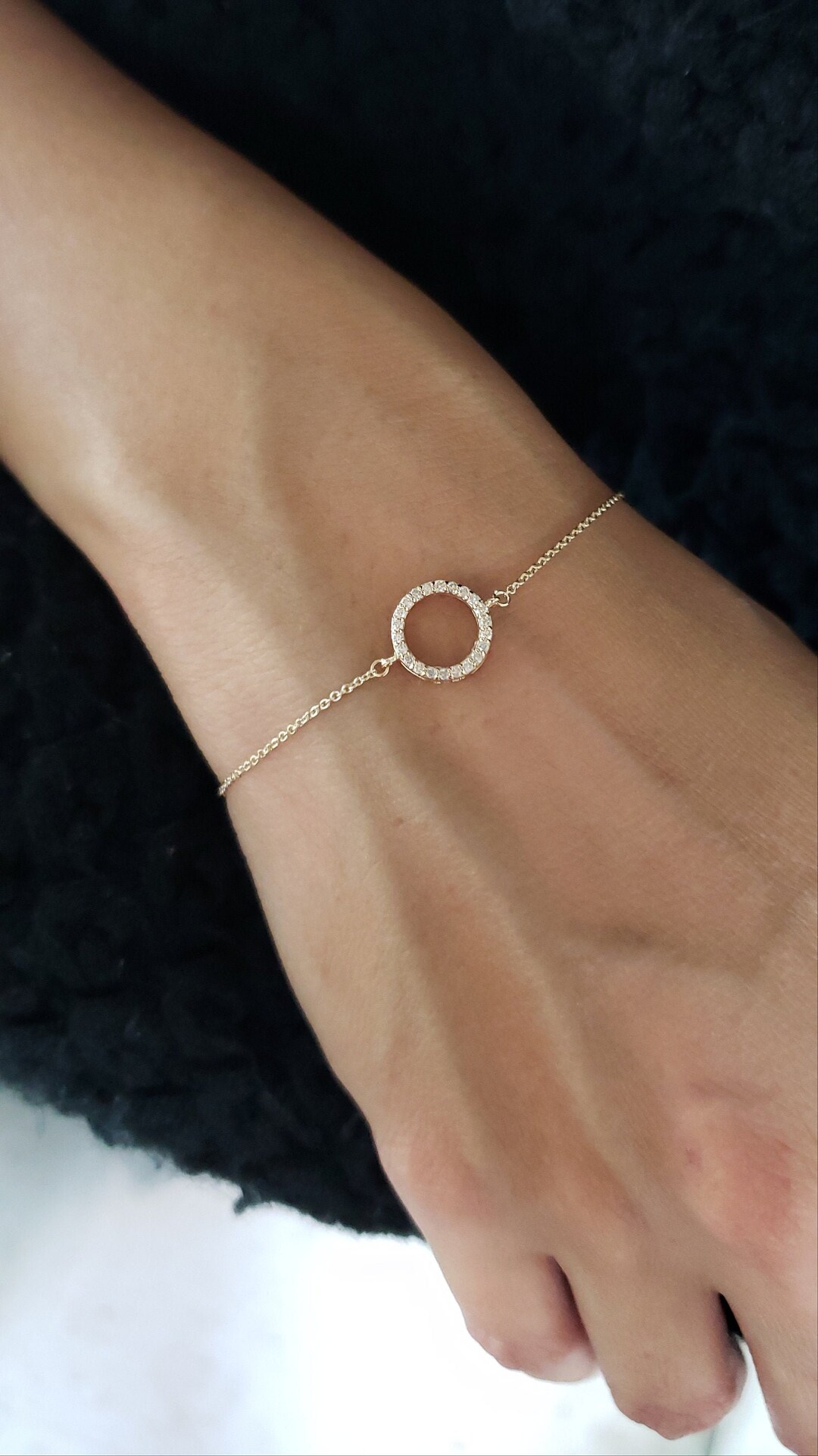14K Gold Diamond Bracelet, Open Circle Bracelet, Cluster Diamond ...