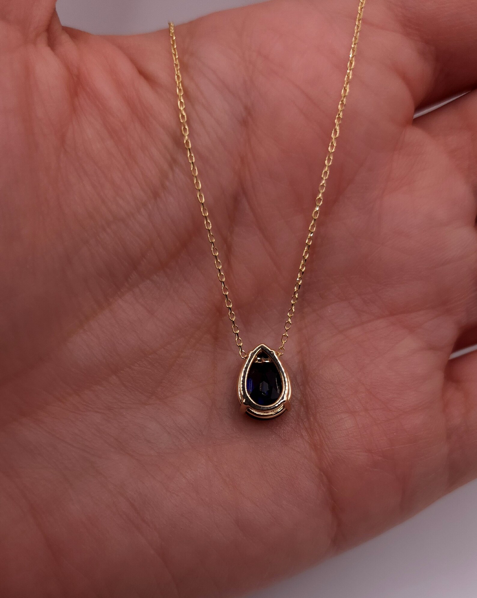 14kt Gold Blue Sapphire Teardrop Necklace 1.5 Ct Sapphire - Etsy