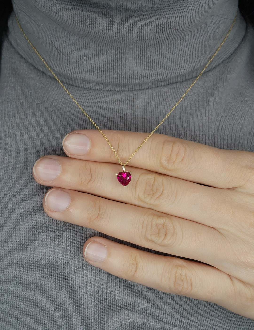 14kt Gold Ruby Heart Necklace, Ruby Pendant, July Birthstone Necklace ...