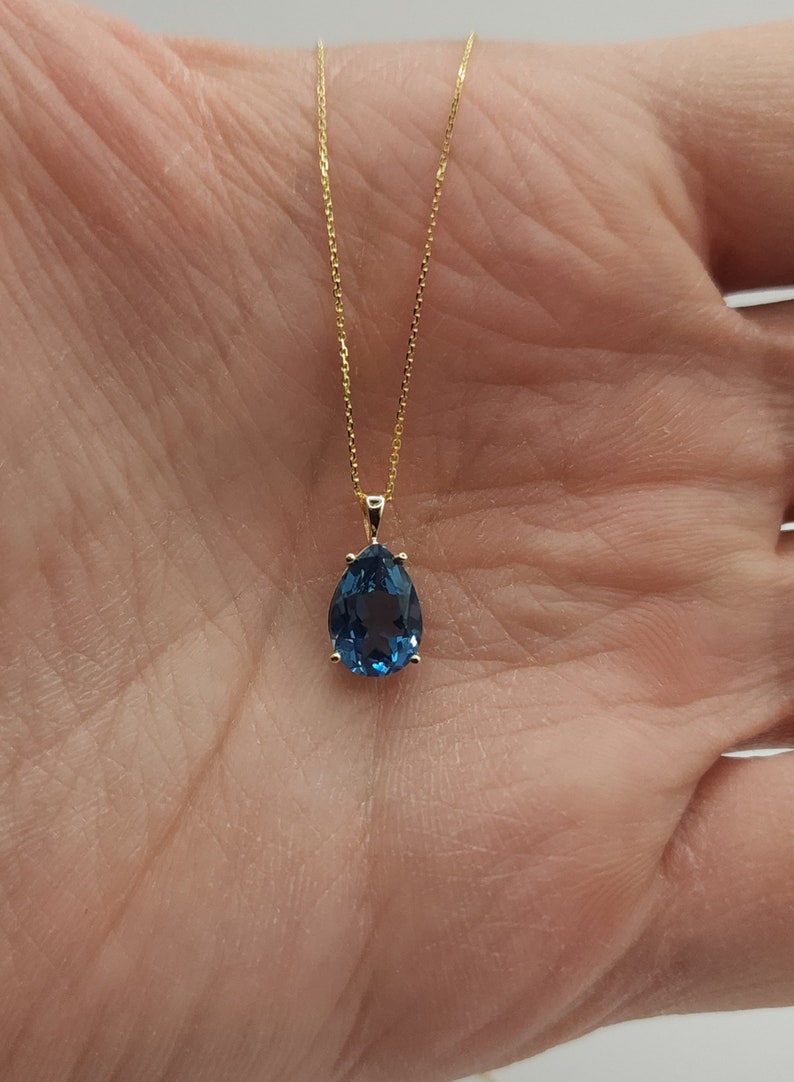 14kt Gold London Blue Topaz Teardrop Necklace, 1.5 Ct Topaz Pendant ...